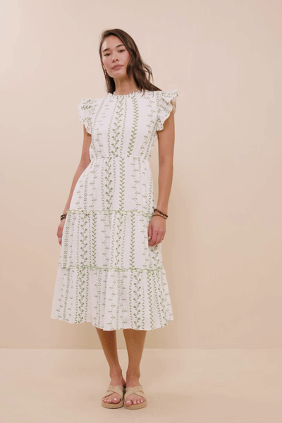Womens Botanical Embroidered Tiered Midi Dress Hla Ws