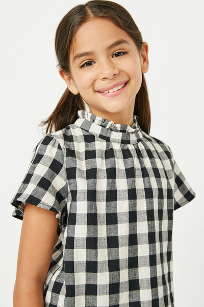 Girls Gingham Plaid Ruffle Neck Blouse – HLA WS