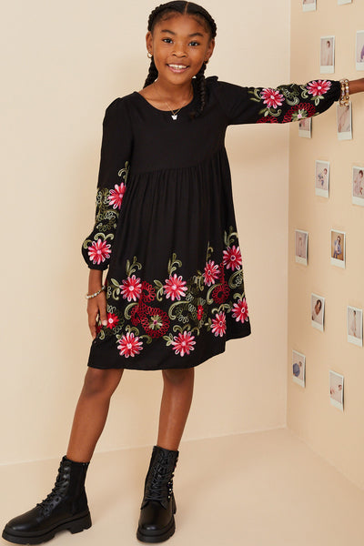 Girls Embroidered Detail Long Sleeve Scoop Neck Dress – HLA WS