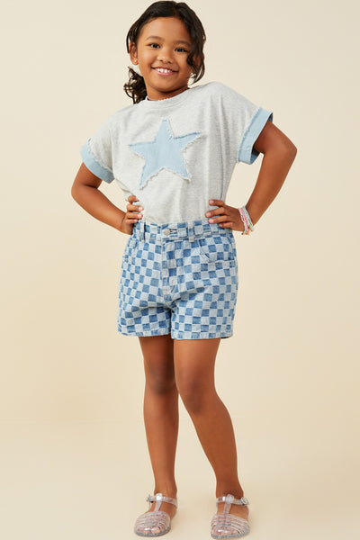 Girls Denim Star Patch Boxy Fit Knit T Shirt – HLA WS