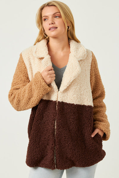 Womens Fuzzy Fleece Collared Color Block Jacket – HLA WS