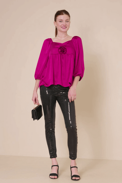 Womens Satin Rose Corsage Detail Tiered Top – HLA WS