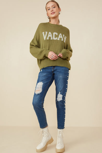 Womens Vacay Graphic Knit Pullover Sweater – HLA WS